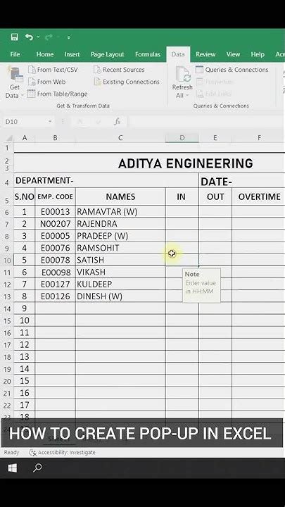 Automatic Data Entry Pop Up In Excel 💯😱 Excel Tutoring Shorts Youtube