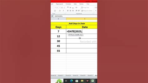 Add Days Into Date Excelformula Excel Exceltricks Excelshorts Youtube