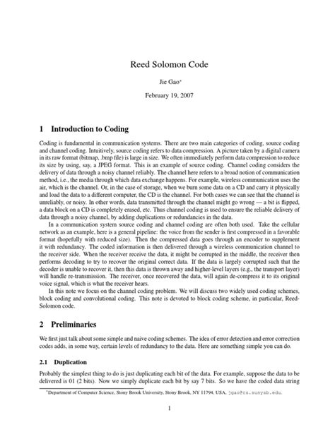 Reed Solomon Code Error Detection And Correction