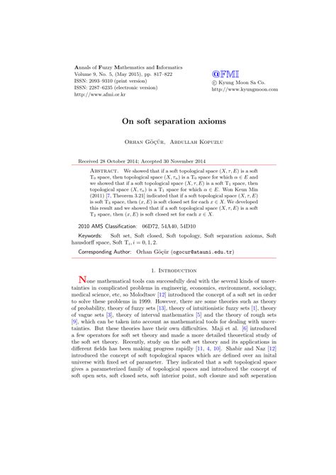 Pdf On Soft Separation Axioms