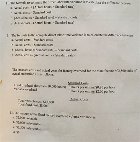 Solved The Formula To Compute The Direct Labor Rate Variance Chegg Com