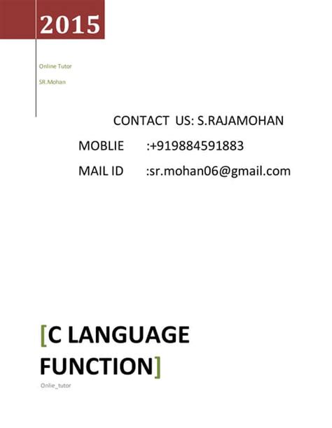 C Language Function Pdf