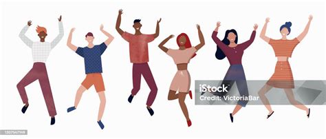사람들은 행복한 점프 세트 많은 사람들이 함께 점프 기쁨 라이프 스타일 가장 친한 친구 개념 미소 짓는 승리 팀이 성공을 축하합니다 군중에 대한 스톡 벡터 아트 및 기타
