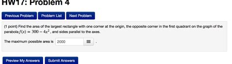 Solved Hw17 Problem 4 Previous Problem Problem List Next