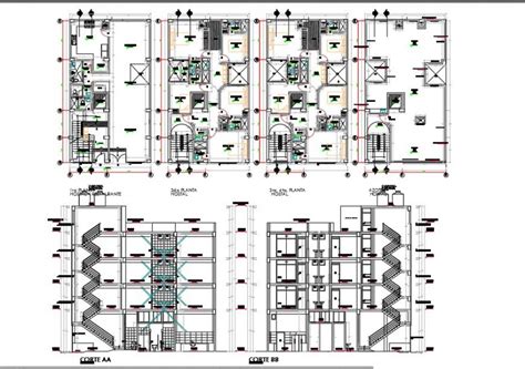 Hotel Building Block Detail Plan And Section 2d View Cad Structural