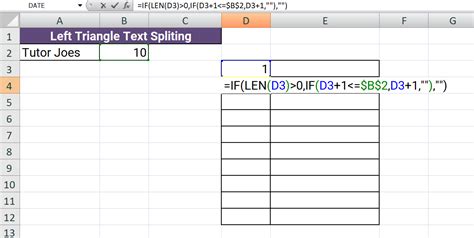left triangle text splitting in excel