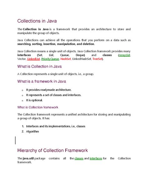 Java Collections Framework Overview And Key Concepts Studocu