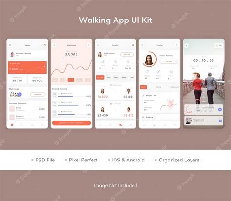 걷기 앱 Ui 키트 프리미엄 Psd 파일