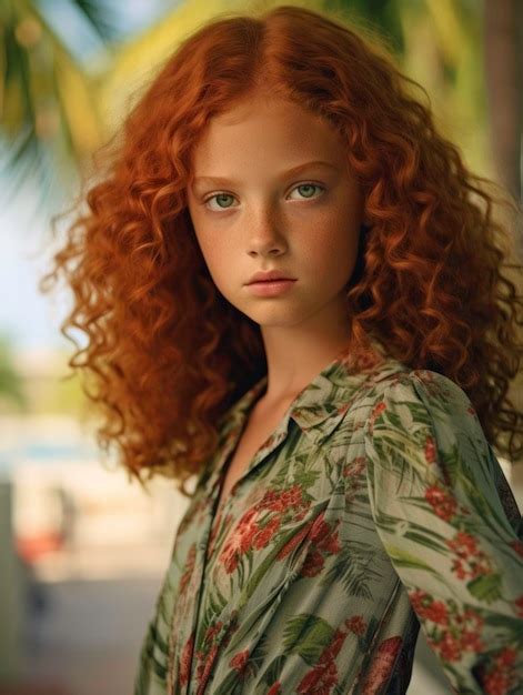 Premium Ai Image Close Up Of Shy Curly Redhead Girl With Green Eyes