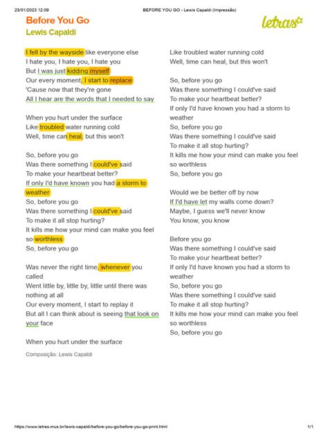 Before You Go Lewis Capaldi Impressão Pdf