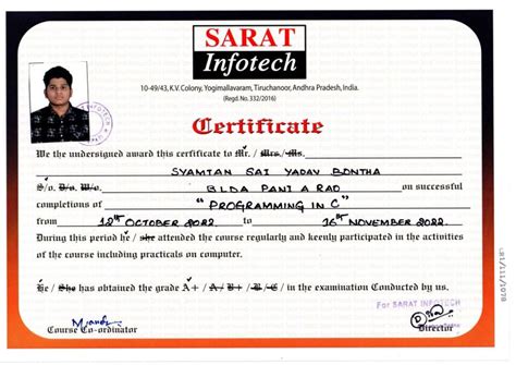 Syamtan Sai Yadav Bontha On Linkedin Cprogramming Certification