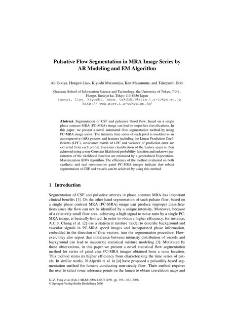 Pdf Pulsative Flow Segmentation In Mra Image Series By Ar Modeling