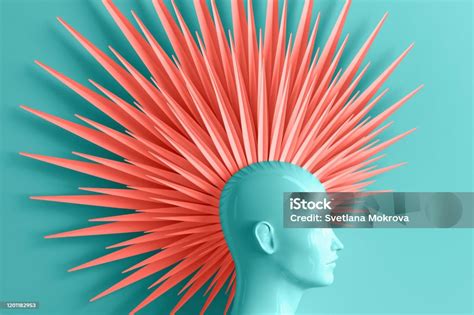 여성 프로필과 분홍색과 파란색 3d 일러스트로 그린 양식에 일치시키는 유행 모호크 헤어 스타일 추상 색상 파스텔 배경 가상현실에 대한 스톡 사진 및 기타 이미지 Istock