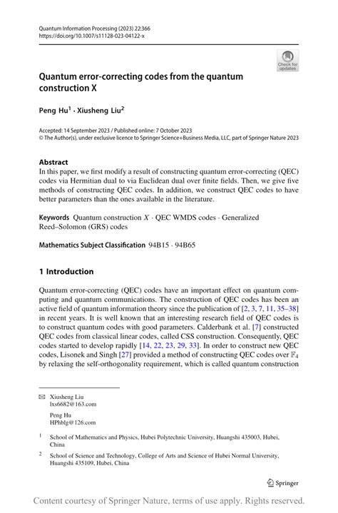 Quantum Error Correcting Codes From The Quantum Construction X