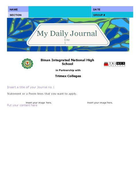 Journal Template Work Immersion Portfolio Pdf
