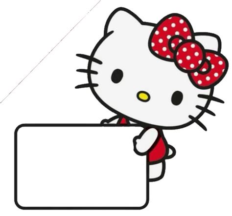 A Hello Kitty Holding A Blank Sign With Polka Dots On Its Head And Bow In Her Hair