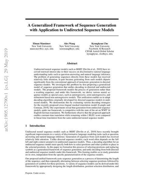 A Generalized Framework Of Sequence Generation With Application To Undirected Sequence Models
