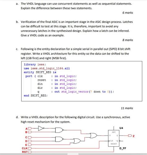 Solved A The VHDL Language Can Use Concurrent Statements As Chegg