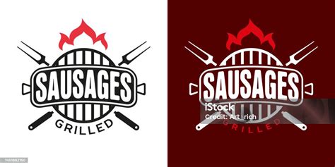 구운 소시지 로고 및 라벨 템플릿입니다 바베큐 개념 구운 음식 또는 레스토랑 아이콘 굽기에 대한 스톡 벡터 아트 및 기타 이미지 굽기 로고 바비큐 Istock