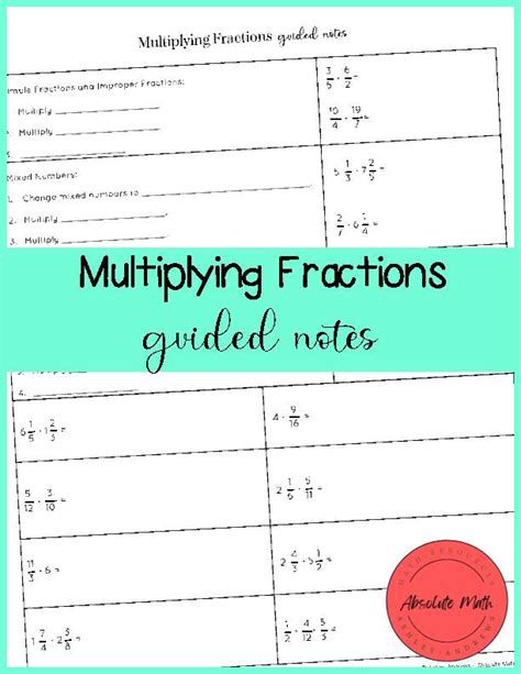 Multiplying Fractions Guided Notes Classful