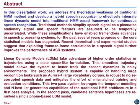 Ppt Linear Dynamic Model For Continuous Speech Recognition Powerpoint