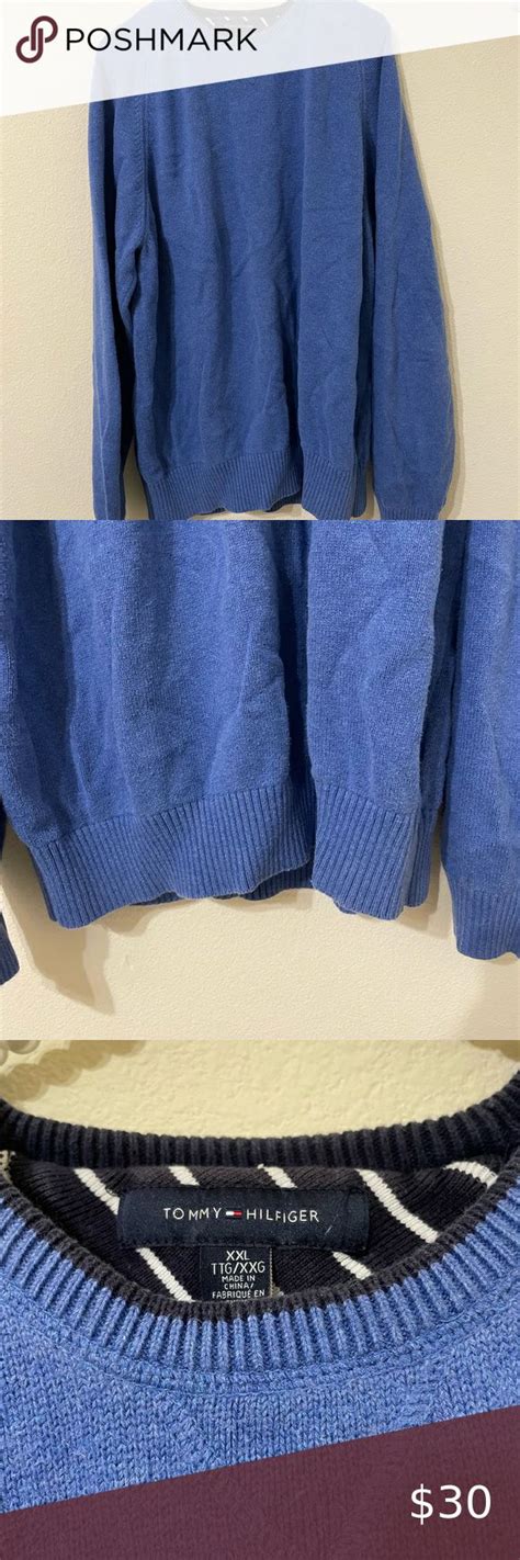 Tommy Hilfiger Knit Sweater Plus Size Cozy Blue Heavy Cotton Mens Size