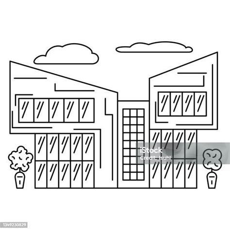 유리와 콘크리트로 만든 주거 건물 경사진 지붕이 있는 3층 코티지 세부 사항 오프라인 격리된 벡터 복잡한 아이콘 3가지 개체에 대한 스톡 벡터 아트 및 기타 이미지 Istock