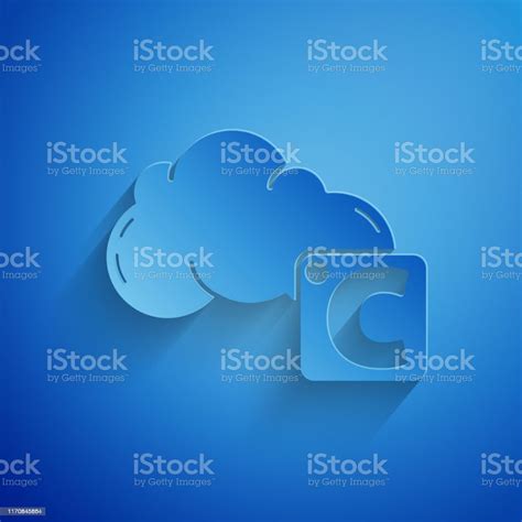 파란색 배경에 격리 된 섭씨와 구름 아이콘을 잘라 종이 종이 아트 스타일입니다 벡터 일러스트레이션 0명에 대한 스톡 벡터 아트