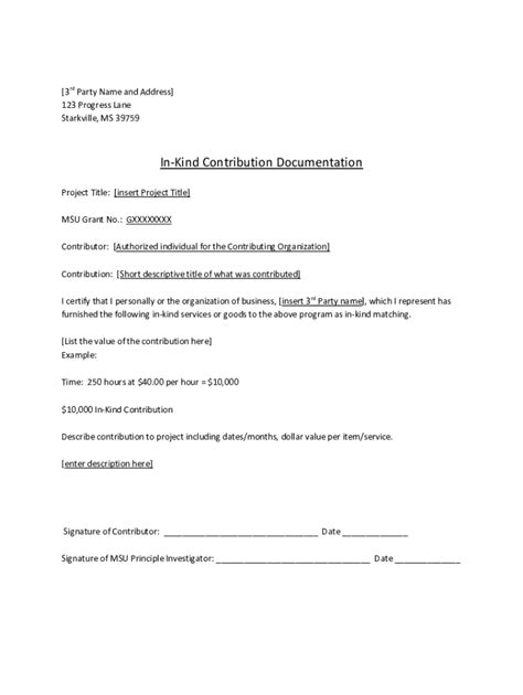 Fillable Online Cost Share Sample In Kind Contribution Documentation Fax Email Print Pdffiller