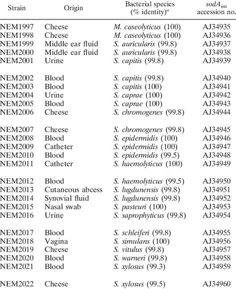 Identification Of Various Staphylococcal Strains By Sequencing The Soda Download Table