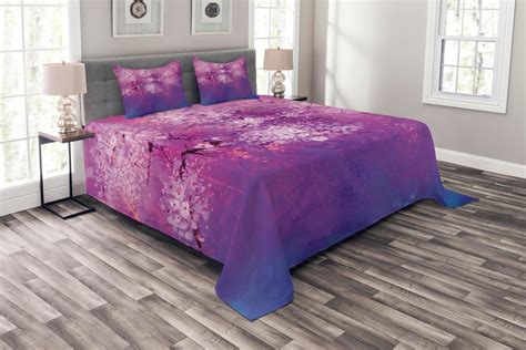 Ambesonne Purple Quilted Bedspread Set 3 Pcs Romantic Paint King Size
