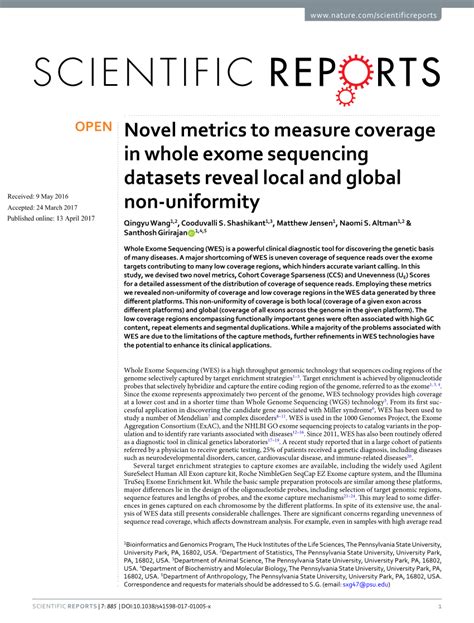 Pdf Novel Metrics To Measure Coverage In Whole Exome Sequencing