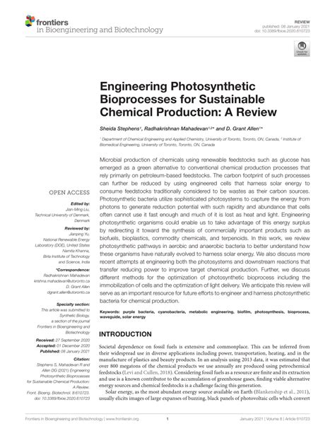 Pdf Engineering Photosynthetic Bioprocesses For Sustainable Chemical