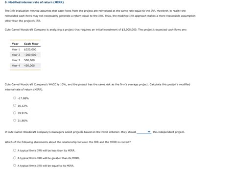 Solved 9 Modified Internal Rate Of Return Mirr The Irr