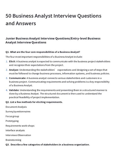 50 Business Analyst Interview Questions And Answers Pdf Database Index Use Case