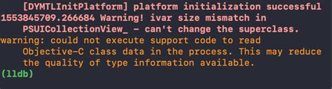 Warning Could Not Execute Support Code To Read Objective C Class Data In The Process This May