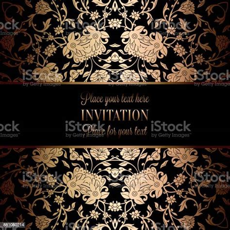 다 마스크 배경으로 빈티지 바로크 웨딩 초대장 템플릿입니다 전통 결혼식을 위한 장식입니다 검정과 금에서 벡터 일러스트 레이 션 0명에 대한 스톡 벡터 아트 및 기타 이미지