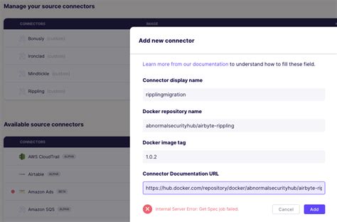 Getting Internal Server Error When Adding Connector Connector