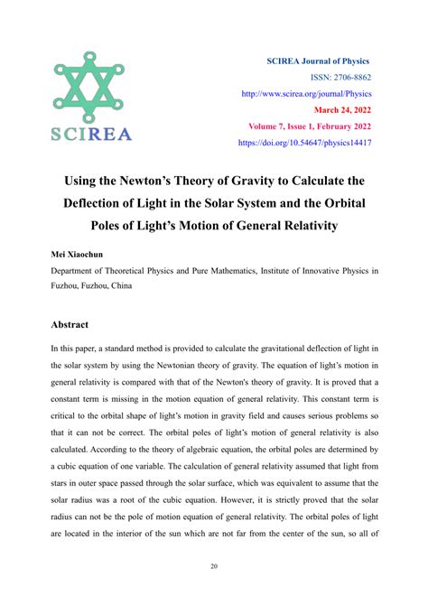 Pdf Using The Newtons Theory Of Gravity To Calculate The Deflection