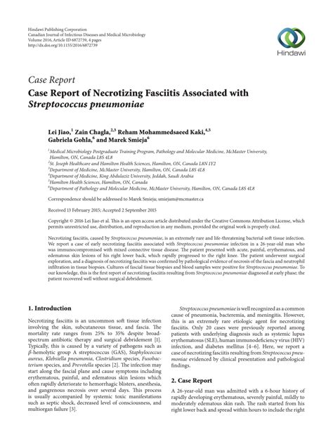 Pdf Case Report Of Necrotizing Fasciitis Associated With Streptococcus Pneumoniae