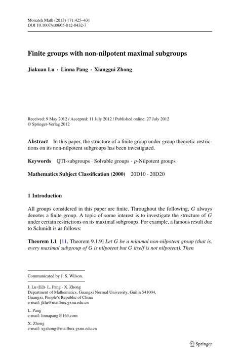 Pdf Finite Groups With Non Nilpotent Maximal Subgroups
