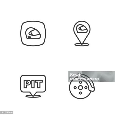 캘리퍼 피트 스톱 레이싱 헬멧 및 아이콘이있는 라인 자동차 브레이크 디스크를 설정합니다 벡터 T 셔츠에 대한 스톡 벡터 아트 및 기타 이미지 Istock