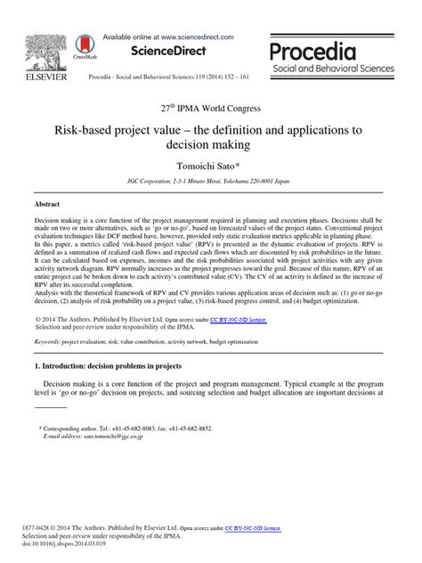 Risk Based Project Value Pdf Discounted Cash Flow Net Present Value