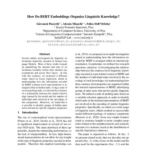 How Do Bert Embeddings Organize Linguistic Knowledge Acl Anthology