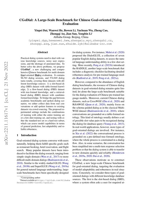 Pdf Cgodial A Large Scale Benchmark For Chinese Goal Oriented Dialog Evaluation