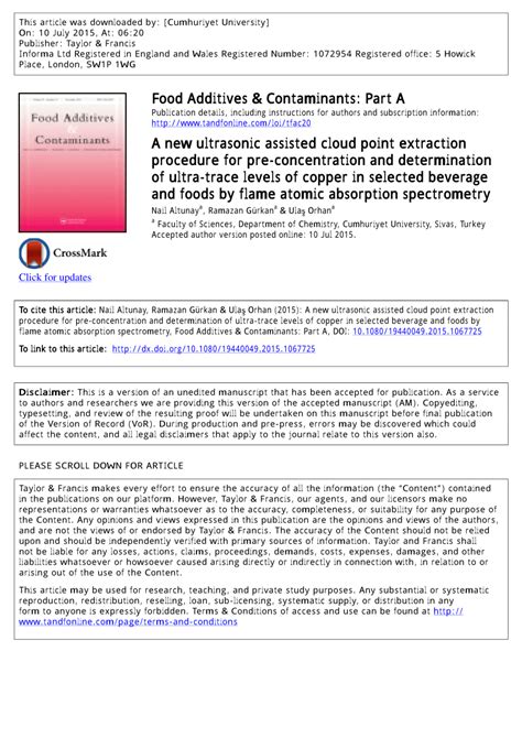 Pdf A New Ultrasonic Assisted Cloud Point Extraction Procedure For Pre Concentration And
