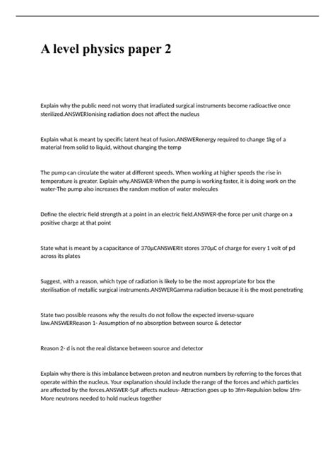 A Level Physics Paper 2 Questions And Answers 2024 A Level Physics