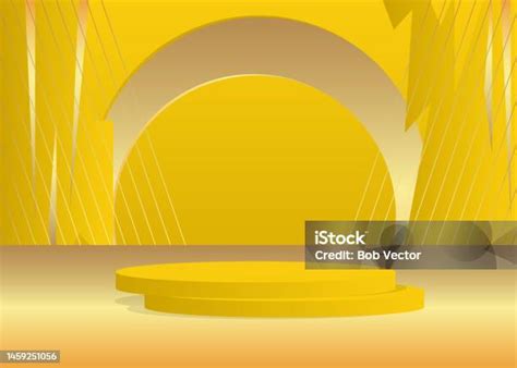 골드 옐로우 모형 제품 디스플레이 추상 벡터 3d 룸 실린더 받침대 연단 프레젠테이션을 위한 무대 쇼케이스 미래 공상 과학 최소한의 기하학적 형태 빈 장면 0명에 대한 스톡