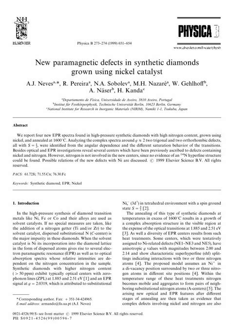 Pdf New Paramagnetic Defects In Synthetic Diamonds Grown Using Nickel Catalyst Dokumen Tips