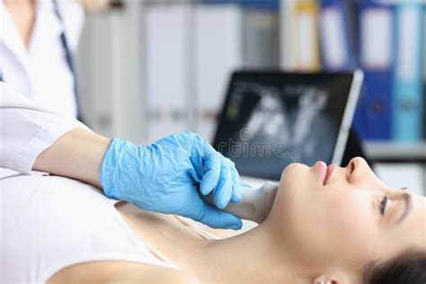 Ultrasound Of The Soft Tissues Of Face Of Woman In Medical Office Stock Image Image Of Body